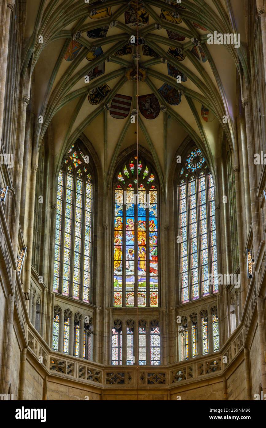 Stained glass vitrage window in the Roman Catholic Church of Saint ...