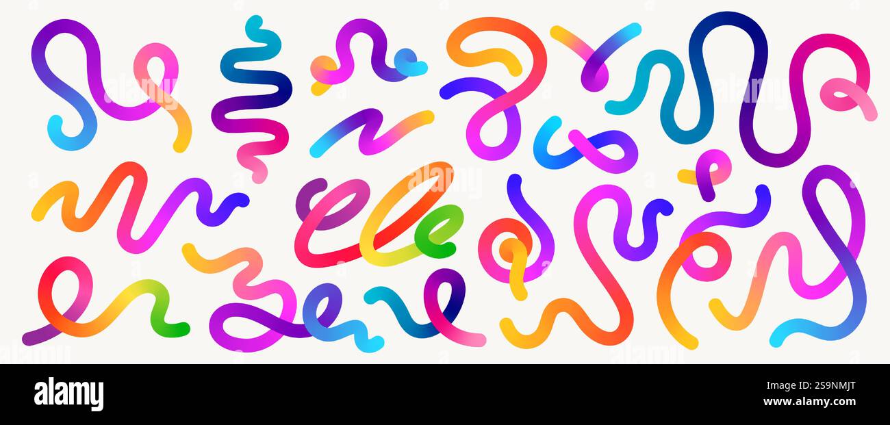 Color wavy shapes. Abstract dynamic line organic figures with gradient ...