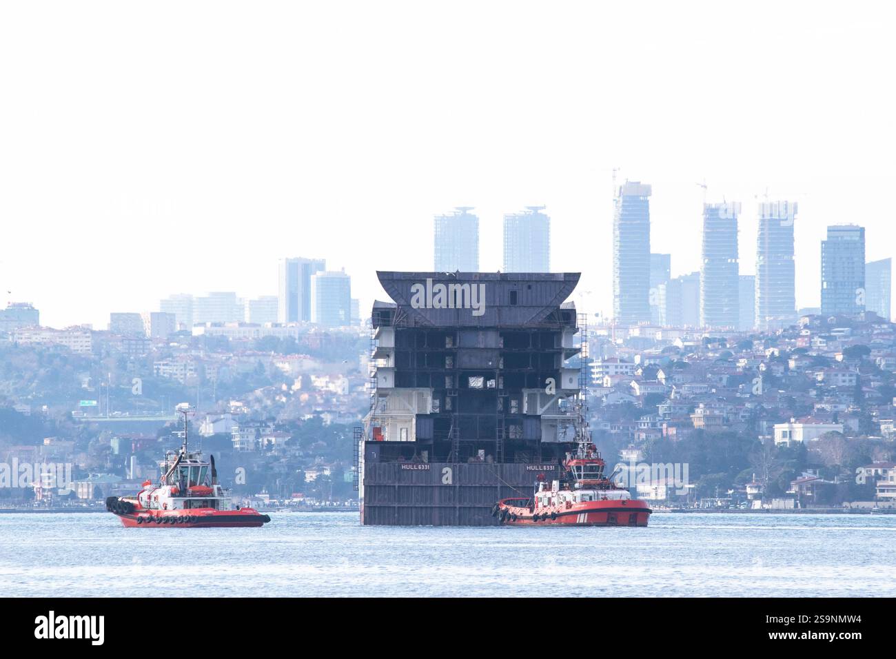 Istanbul, Bosphorus, Turkey - 17.01.2025 Platform passing through the ...