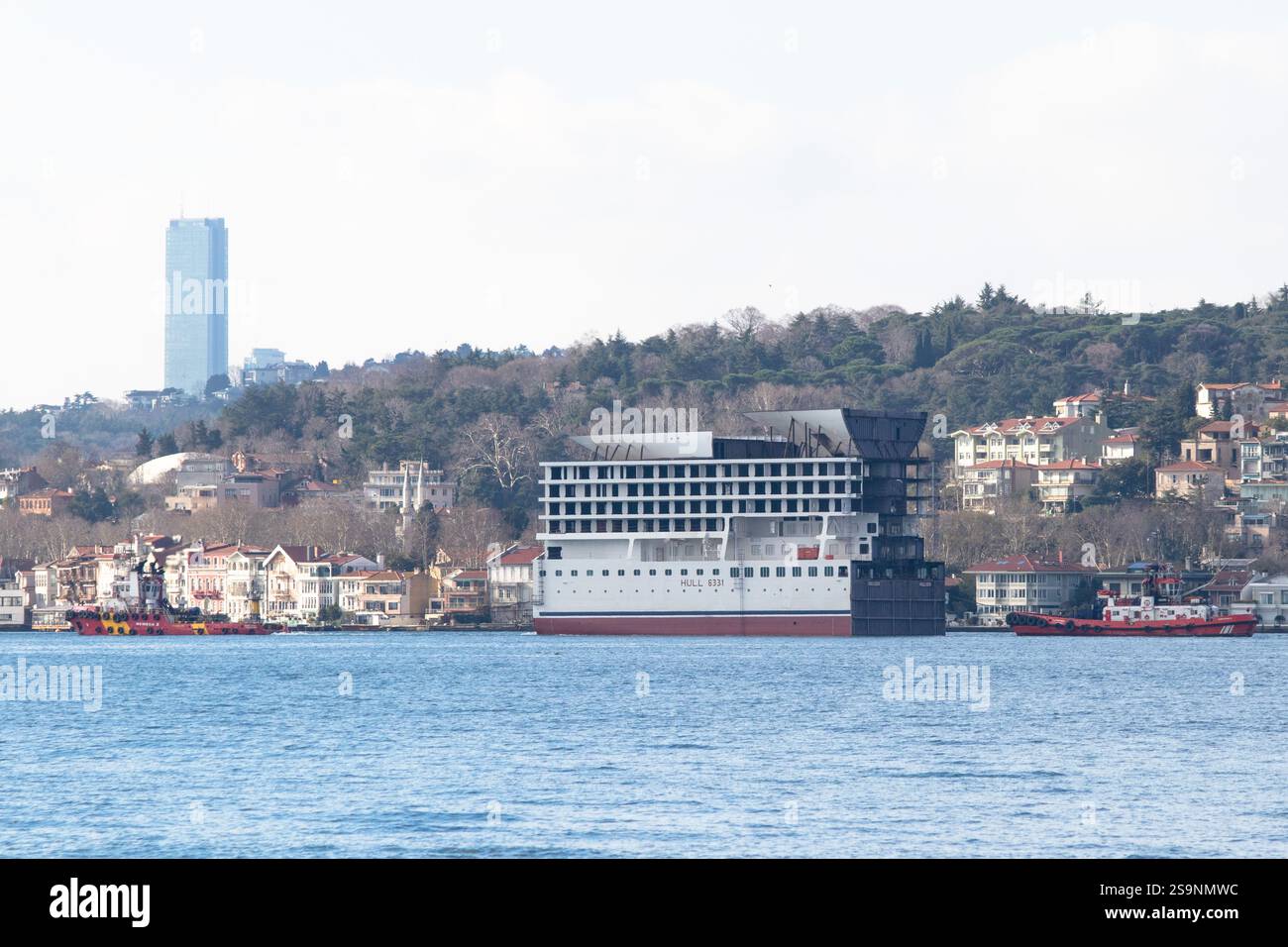 Istanbul, Bosphorus, Turkey - 17.01.2025 Platform passing through the ...