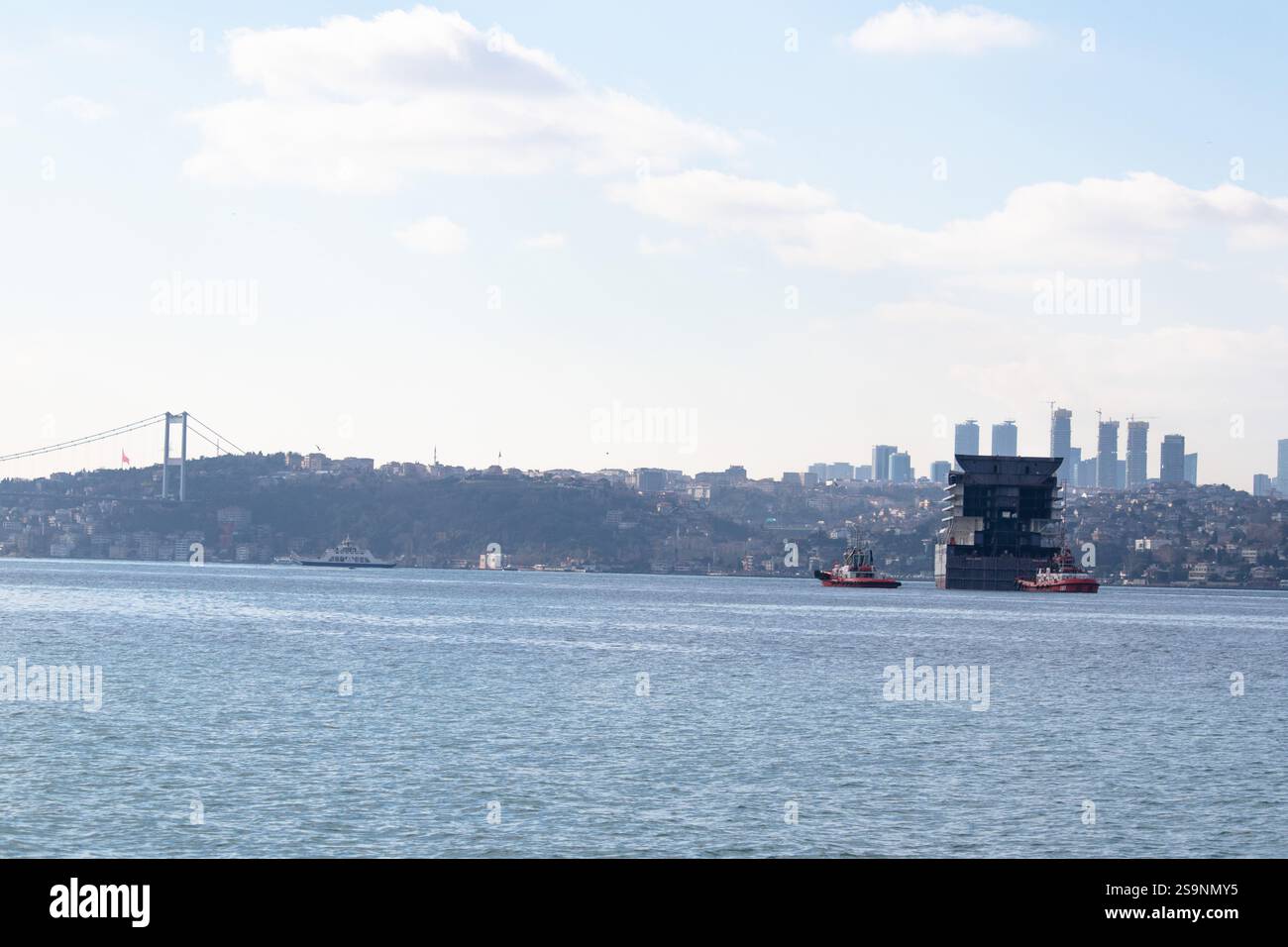Istanbul, Bosphorus, Turkey - 17.01.2025 Platform passing through the ...