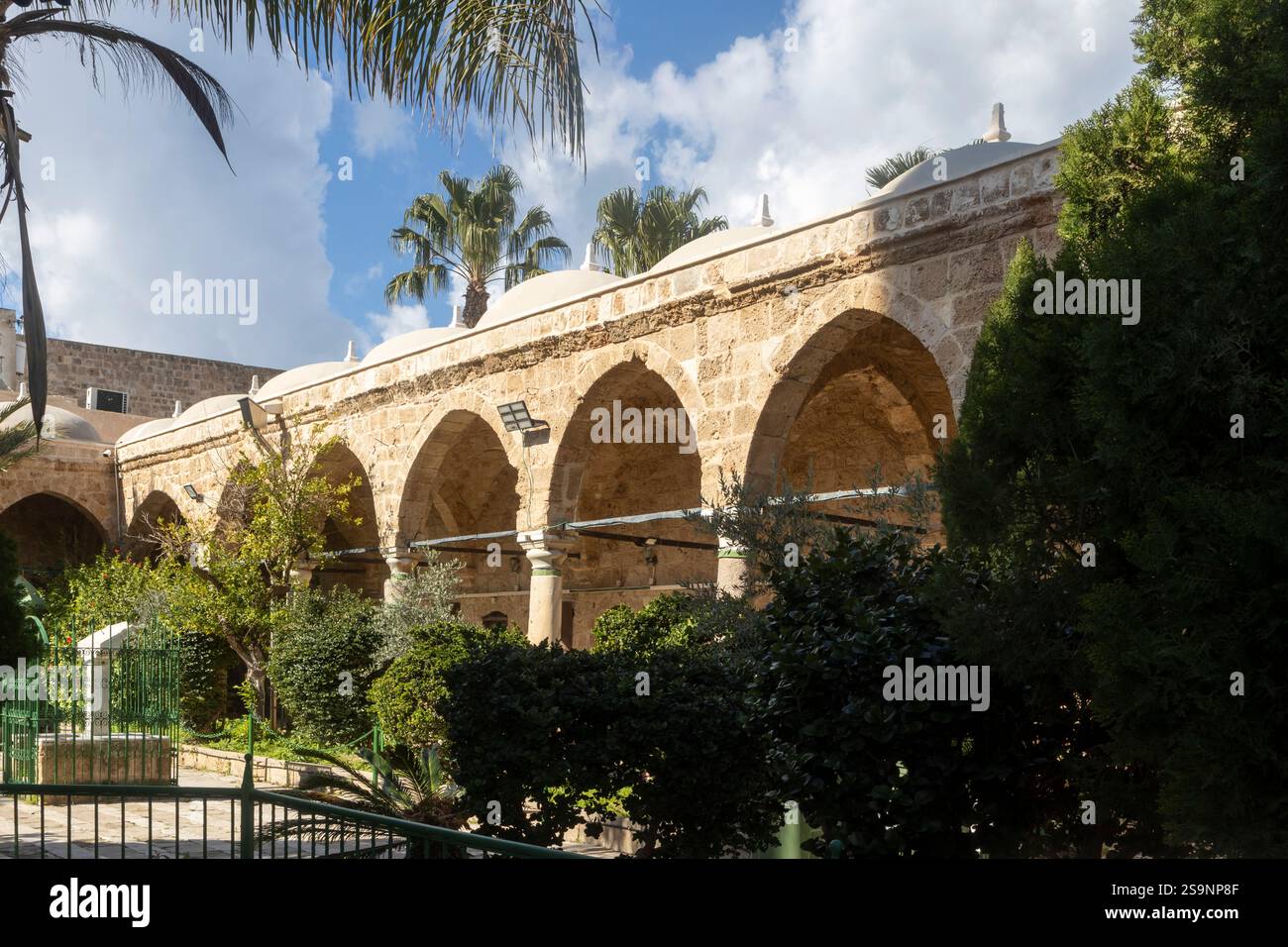 Akko, Israel - January 23, 2025, Courtyard of Al-Jazeera Mosque with ...