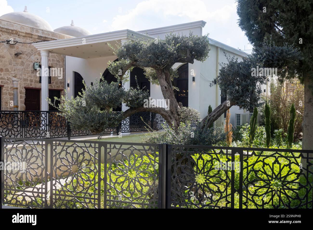 Akko, Israel - January 23, 2025, Courtyard of Al-Jazeera Mosque with an ...