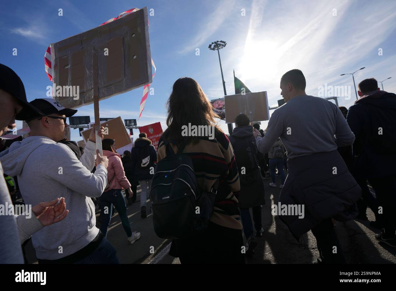 Students march during a student-led 24 hour block on an intersection to ...