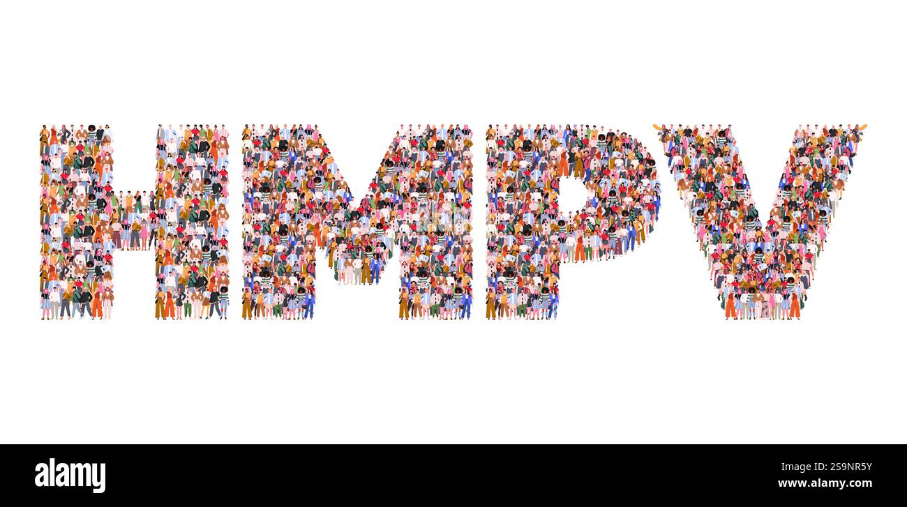Large group of people forming word HMPV. Human metapneumovirus (HMPV ...