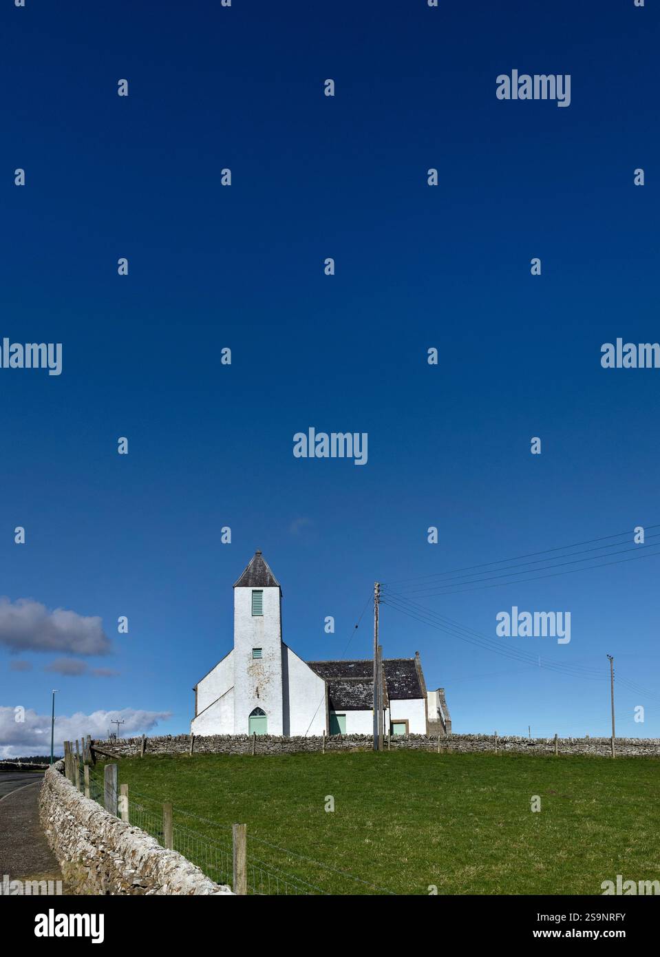 White church on the hills near Reay. Scottish Highlands Stock Photo - Alamy