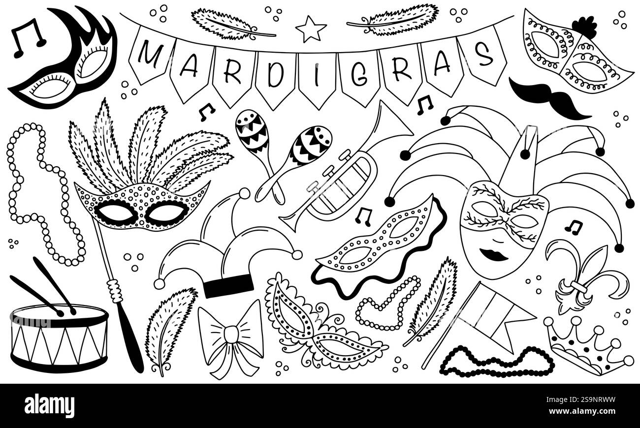 Mardi Gras carnival doodle vector set Stock Vector Image & Art - Alamy