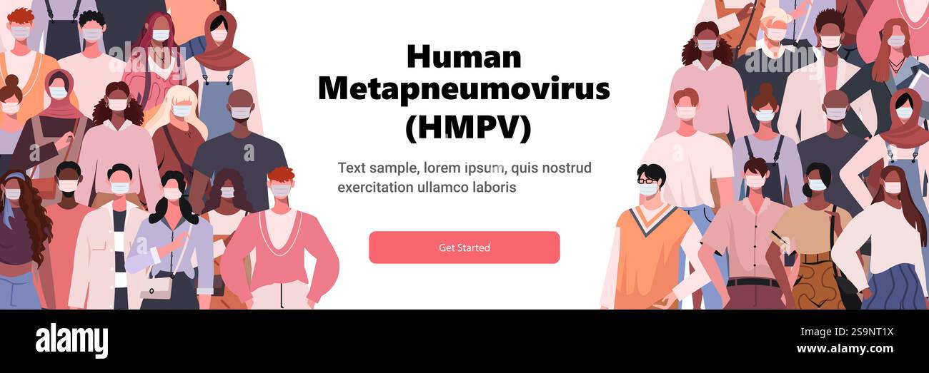 Human metapneumovirus (HMPV). Young modern men and women in medical ...