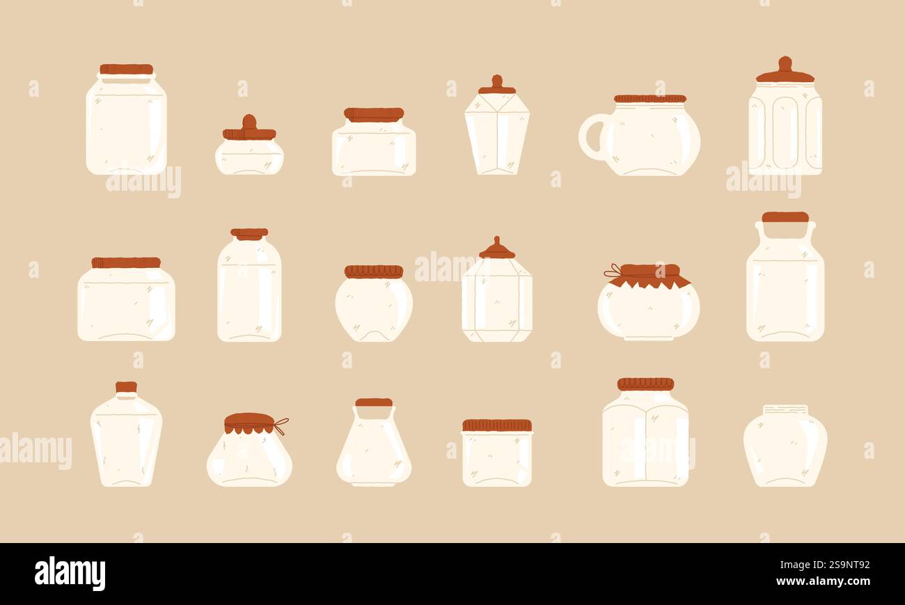 Cartoon glass jars. Kitchen food packaging, Eco friendly transparent ...