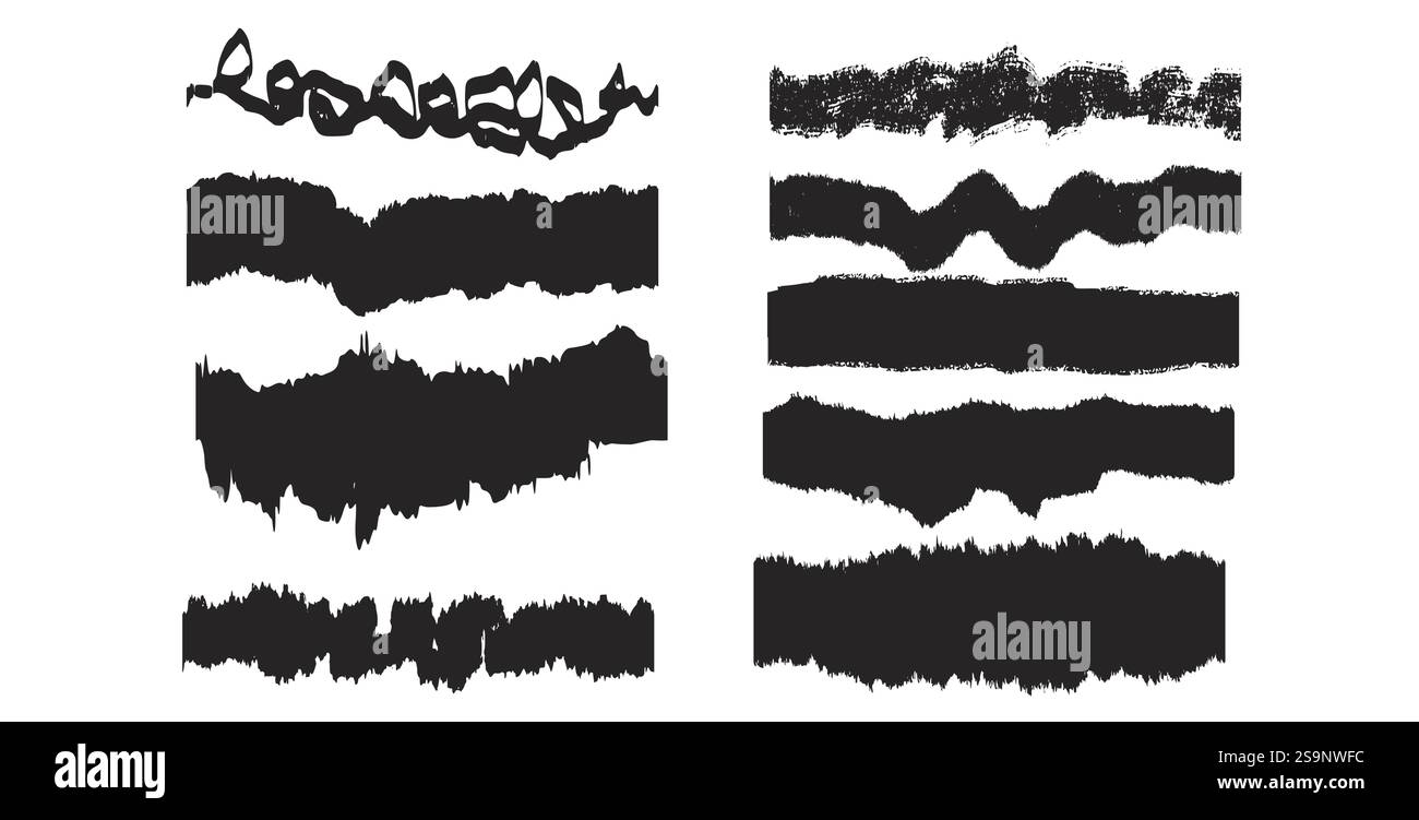 Grunge thick brush highlights set. Line torn shapes modern black ...
