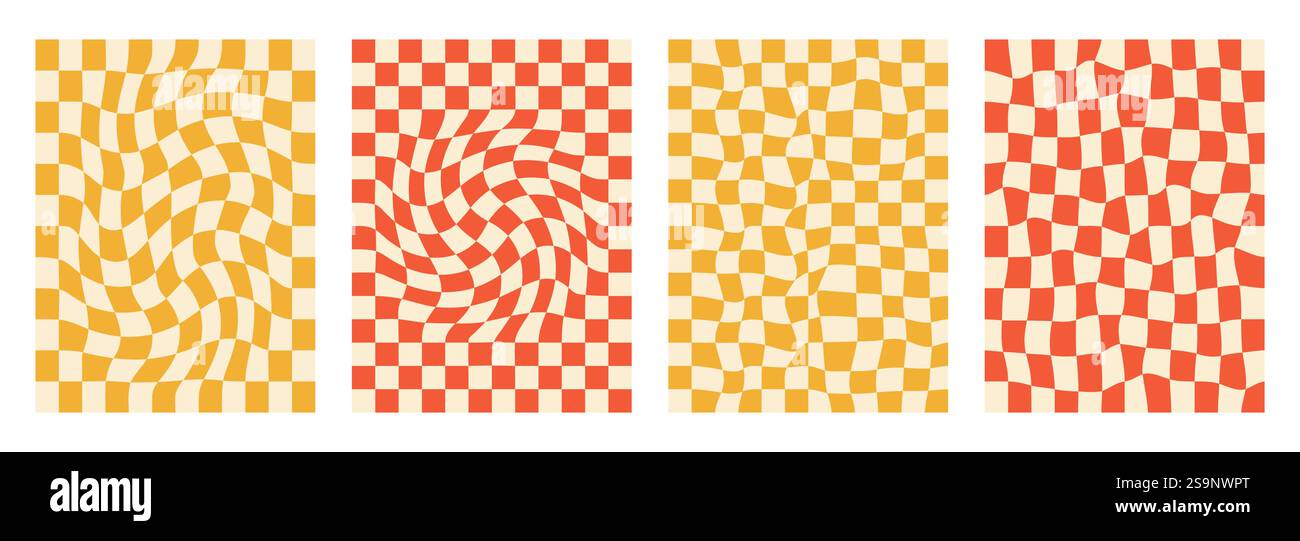 Checkerboard background set. Psychedelic checker posters templates ...