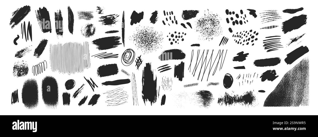 Collage grunge elements textured set. Dirty torn design shapes by chalk ...