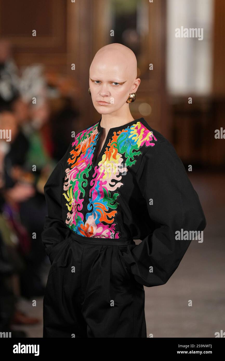 A model wears a creation as part of the Imane Ayissi Haute Couture ...