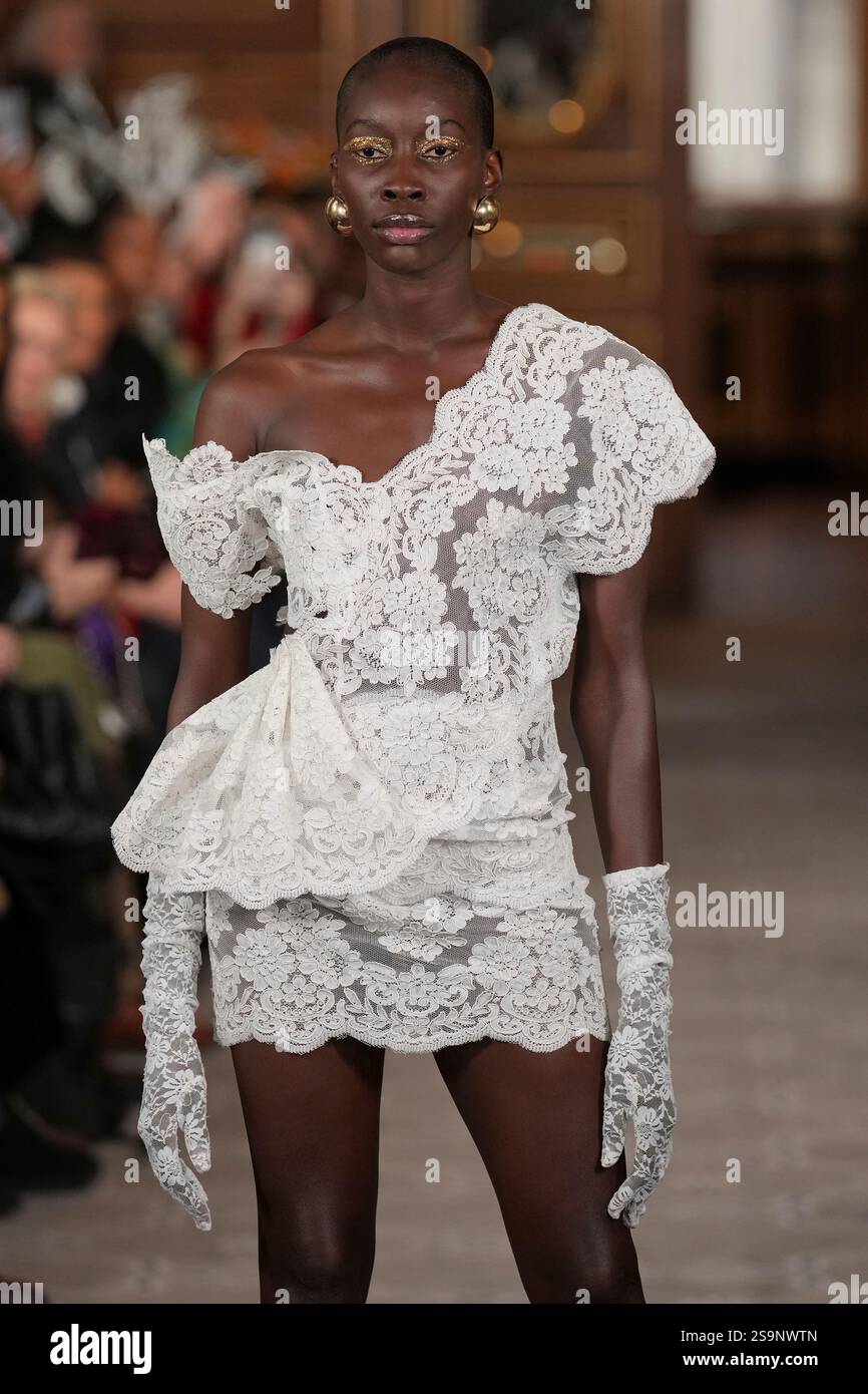 A model wears a creation as part of the Imane Ayissi Haute Couture ...