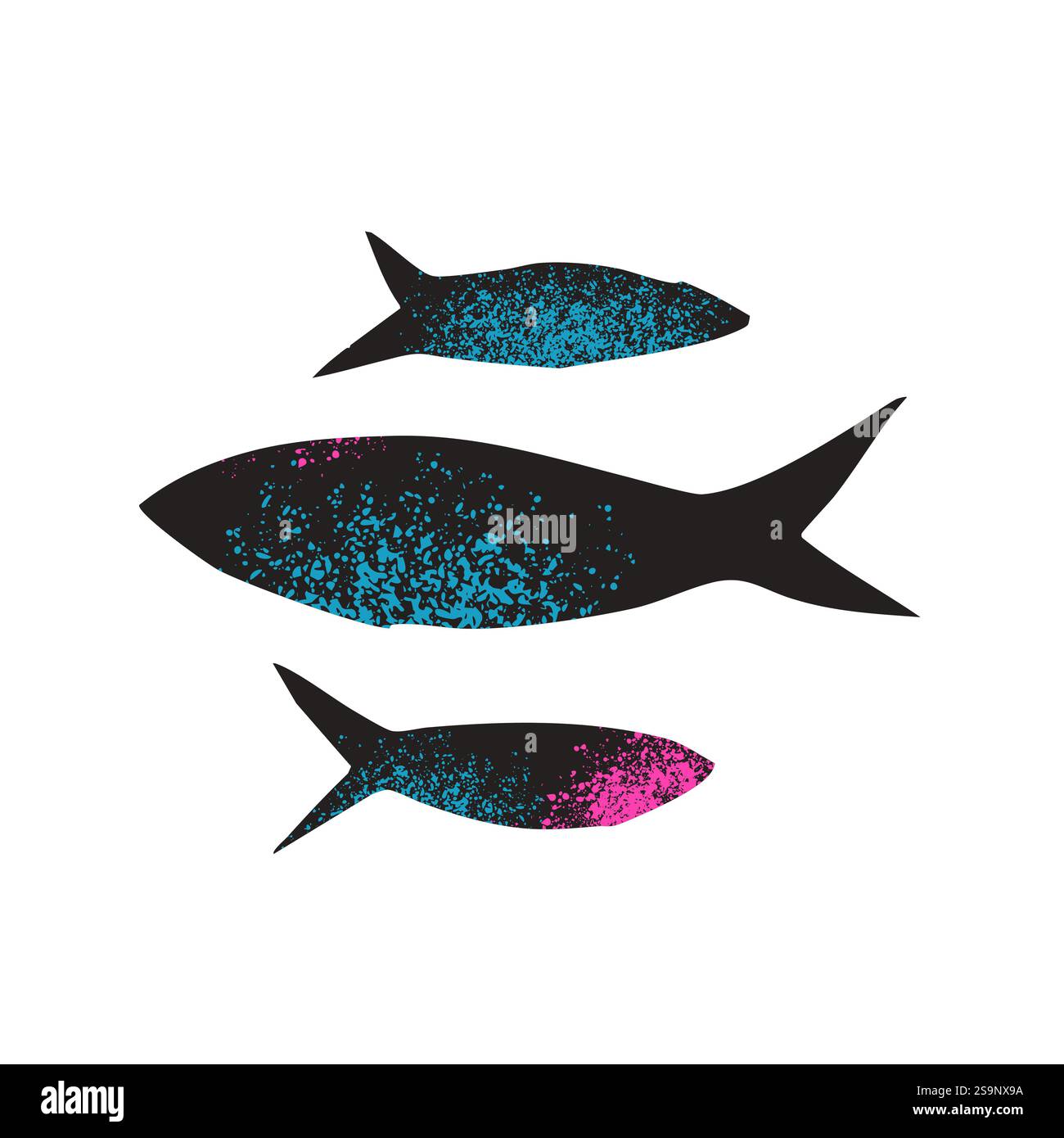 Fish textured set. Sardines school collection. Salmon silhouettes ...