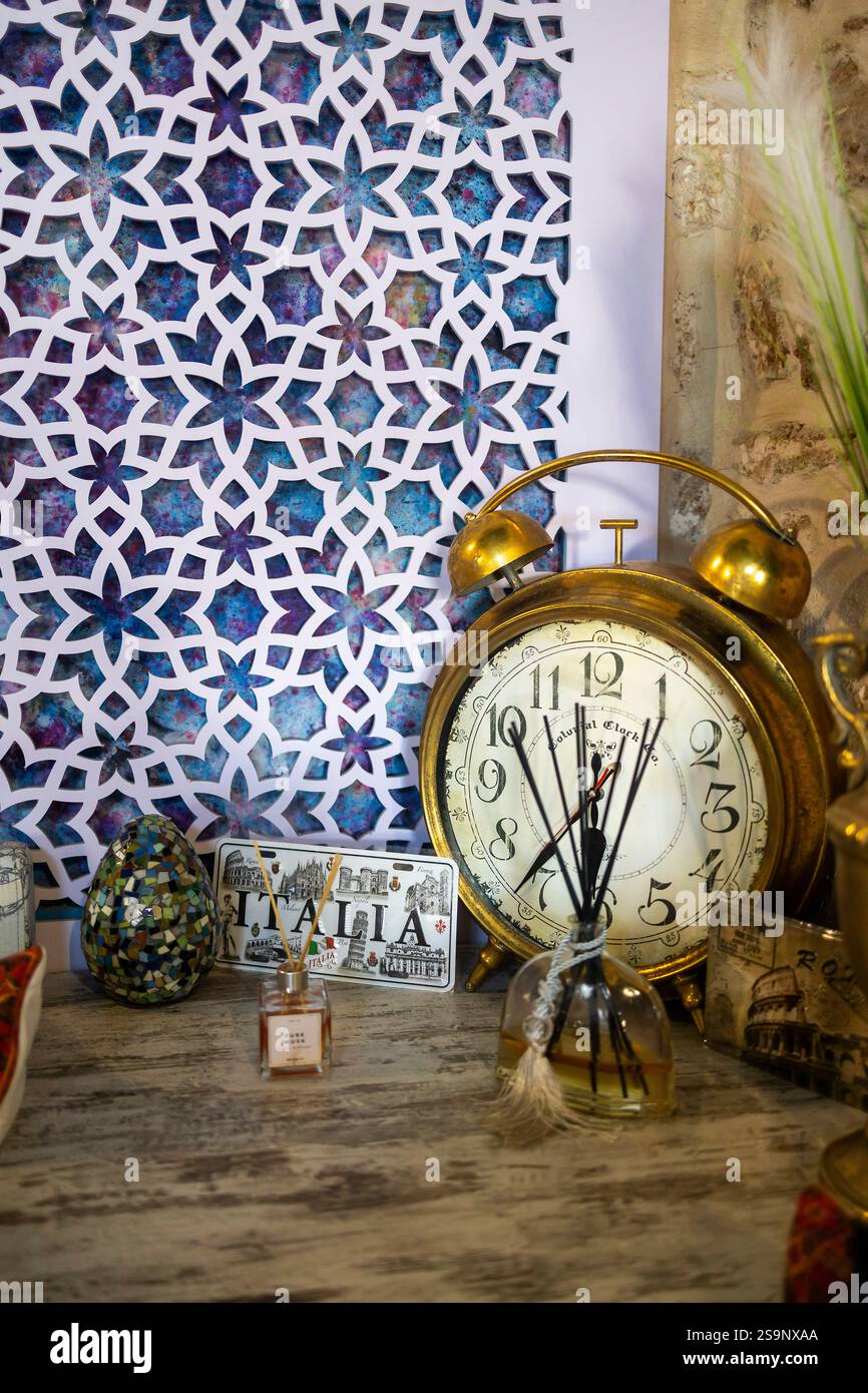 Haifa, Israel - January 23, 2025, A flea market. Display decoration ...