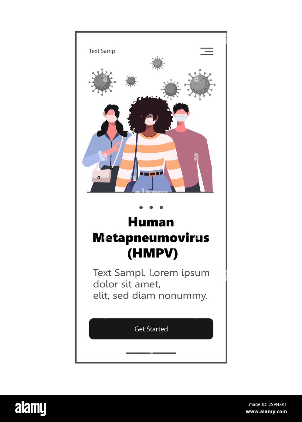 Human metapneumovirus (HMPV). Group of diverse people in protective ...