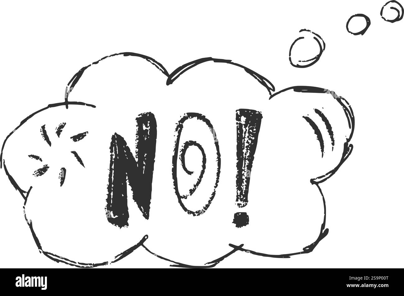 Speech thinking bubble with No sign. Curse crayon doodle text. Negative ...