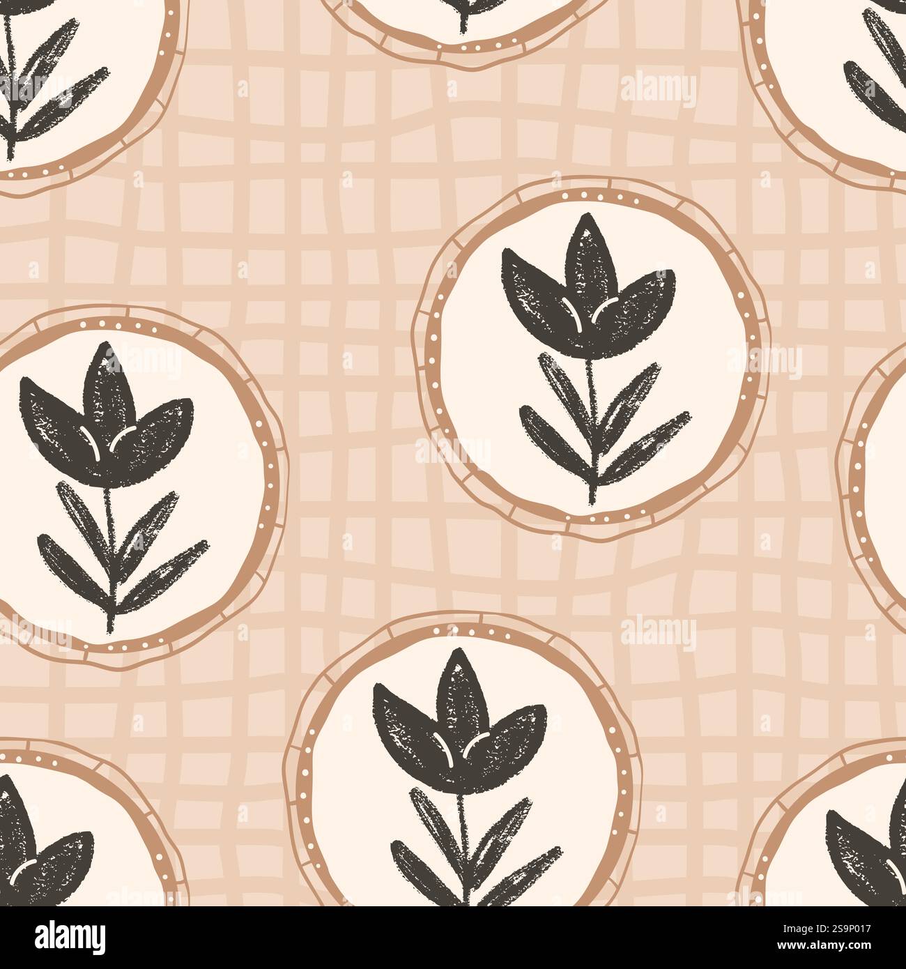 Flowers seamless pattern. Floral stencil on vintage round frames ...