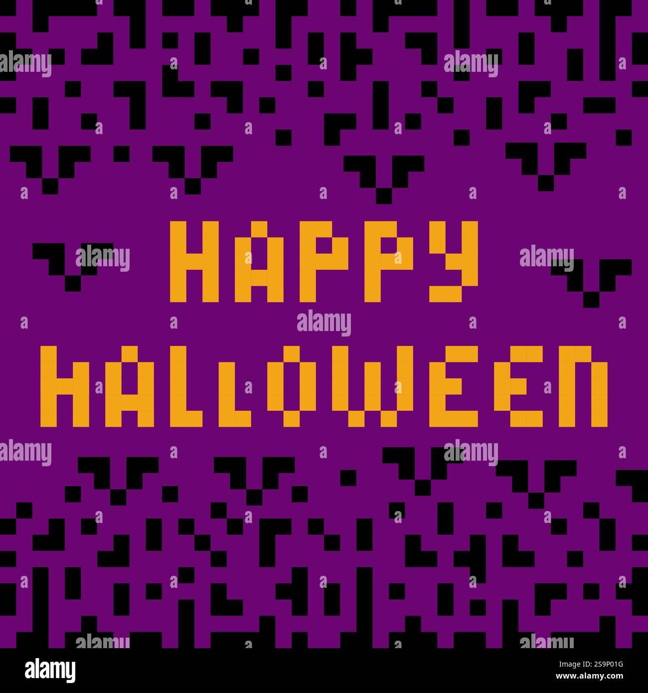Pixel Art Lettering Happy Halloween with abstract pixels bats and ...