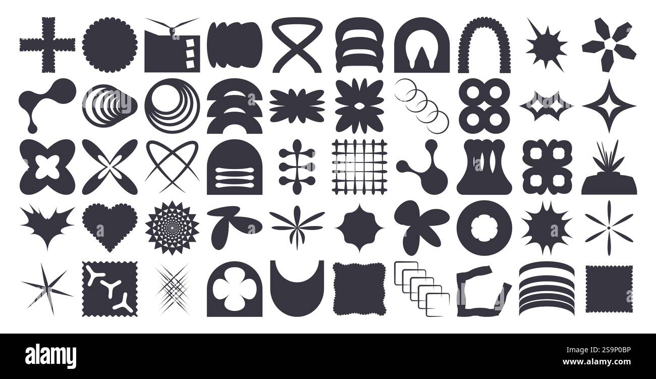 Geometric shapes set. Brutalist figures pack. Retro y2k forms. Simple ...