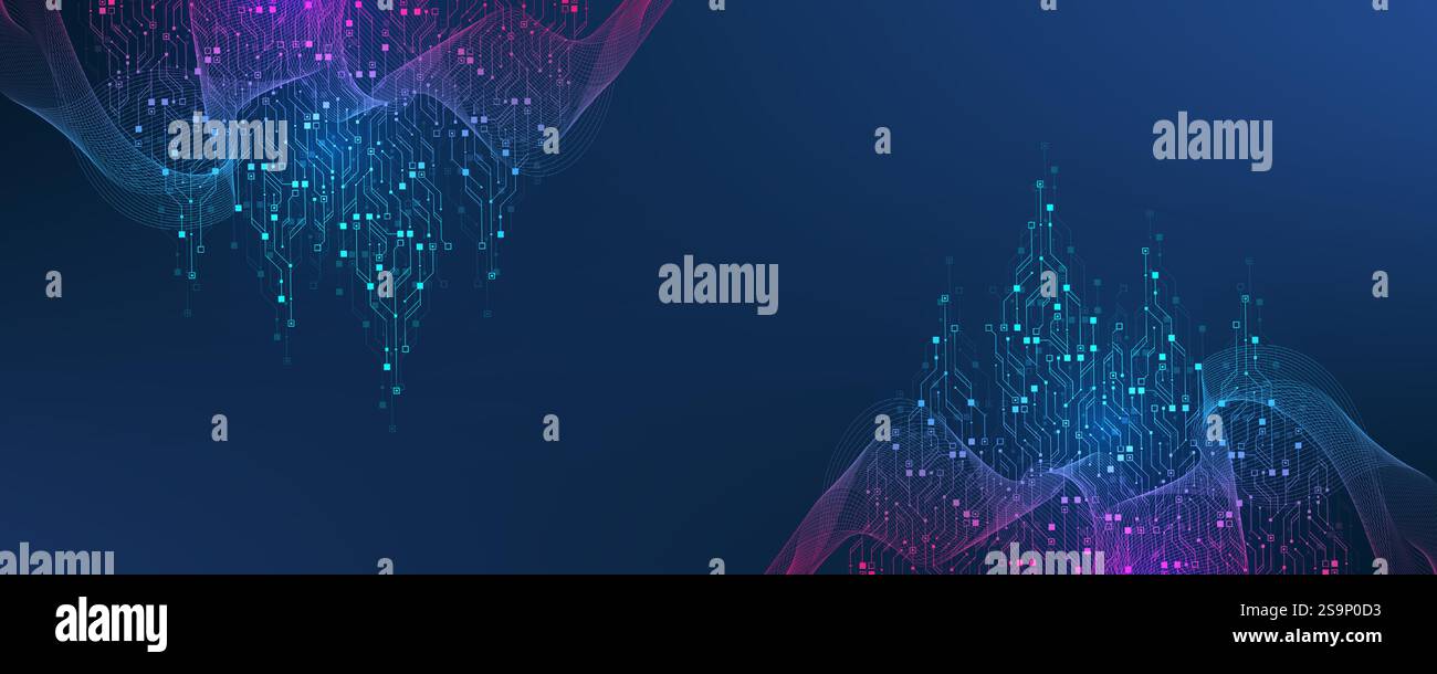 Artificial Intelligence or machine learning vector design. Quantum computer technology concept ...