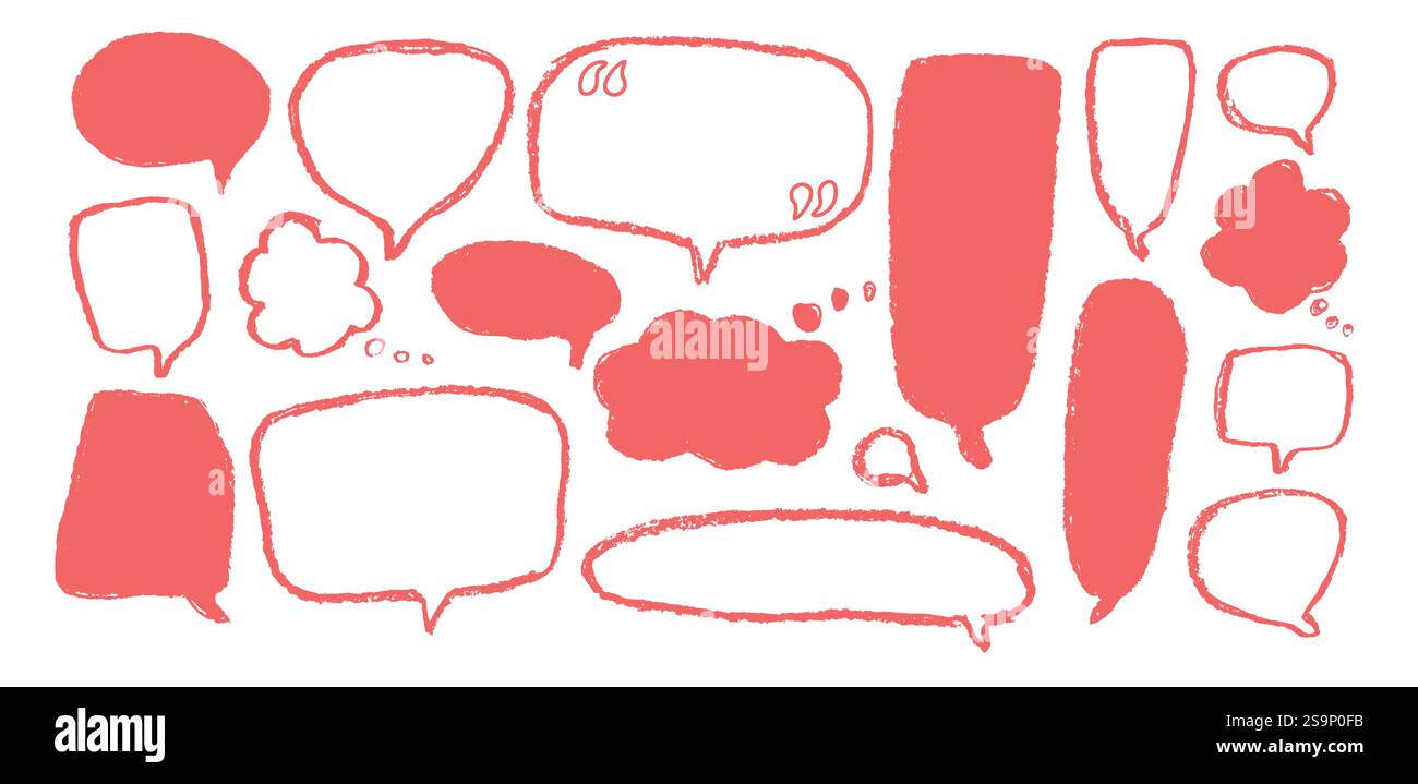 Speech bubbles set. Crayon doodle text boxes. Chat dialog clouds. Comic ...