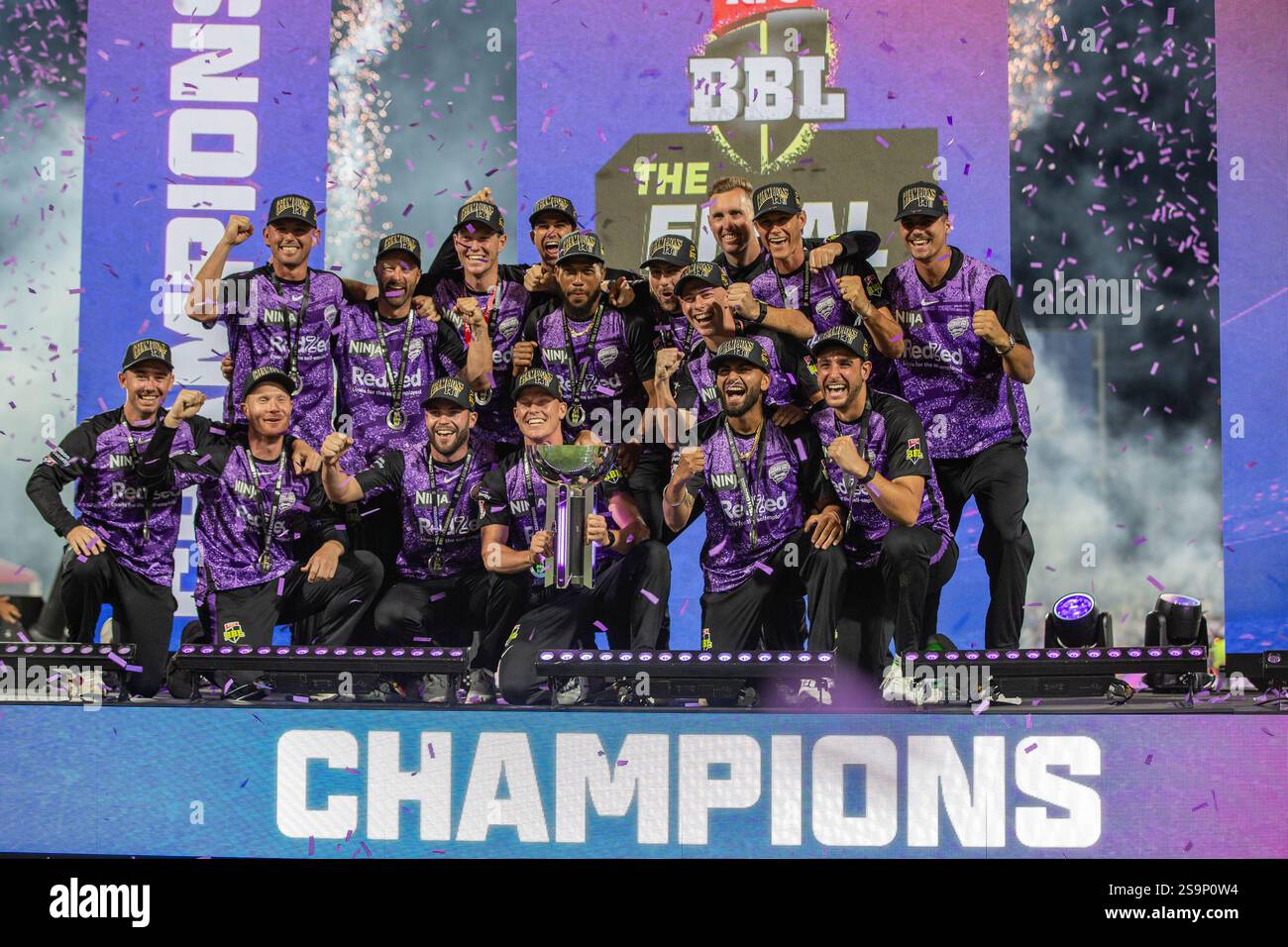 Hobart Hurricanes lift the BBL trophy during the Big Bash League final ...