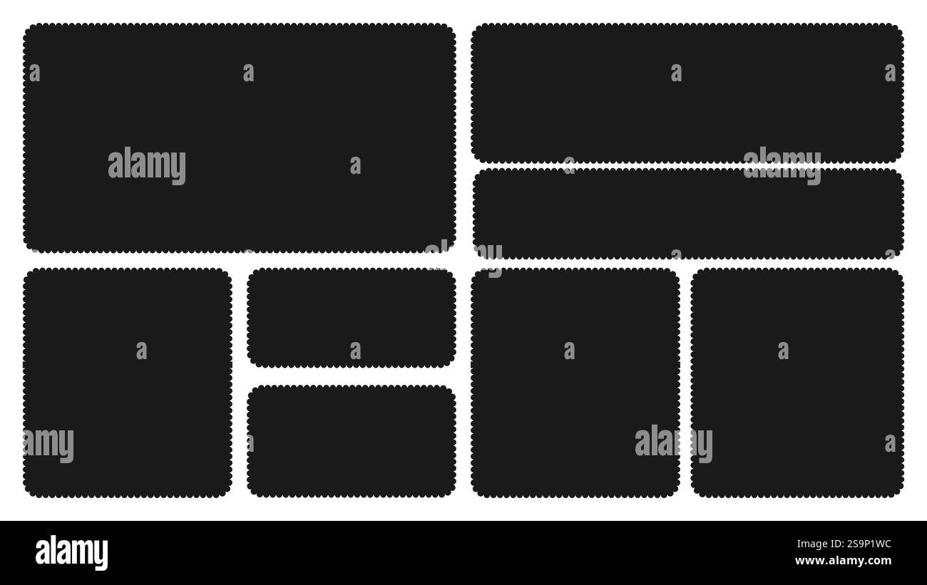 Scallop rectangle edged frame templates set. Bento collage grid shapes ...
