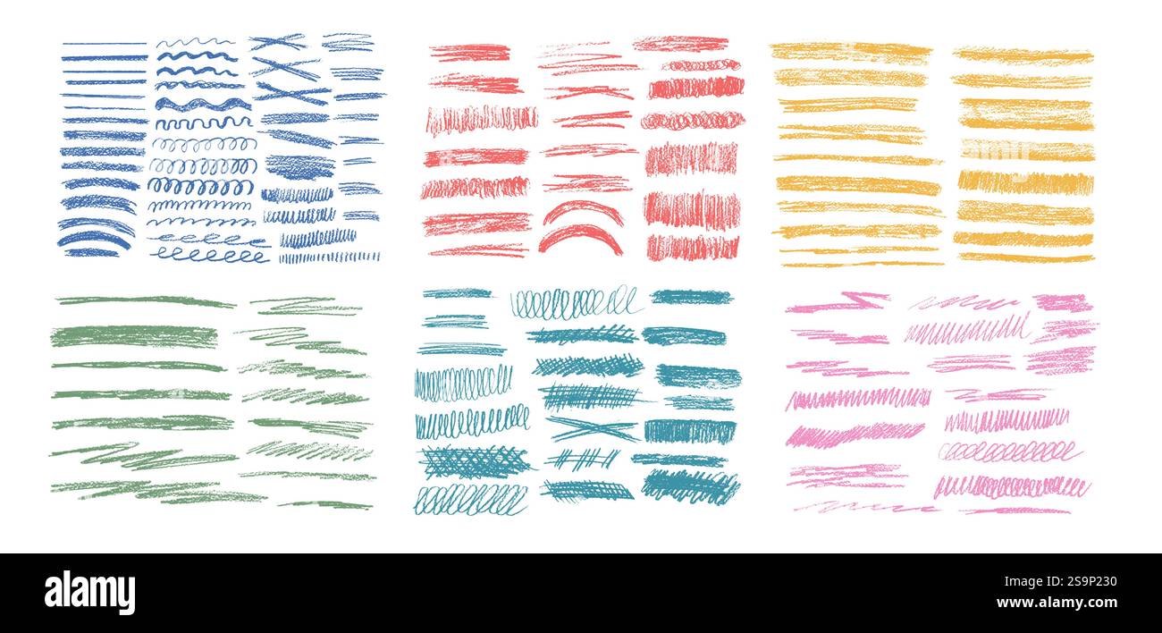 Crayon underline set. Pencil scribble lines pack. Vector hand drawn ...