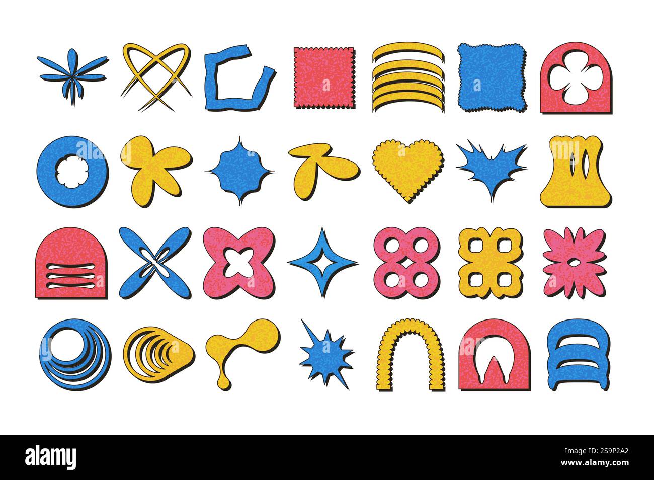 Geometric shapes set. Neo brutalist figures pack. Retro y2k forms. Simple graphic distortion ...