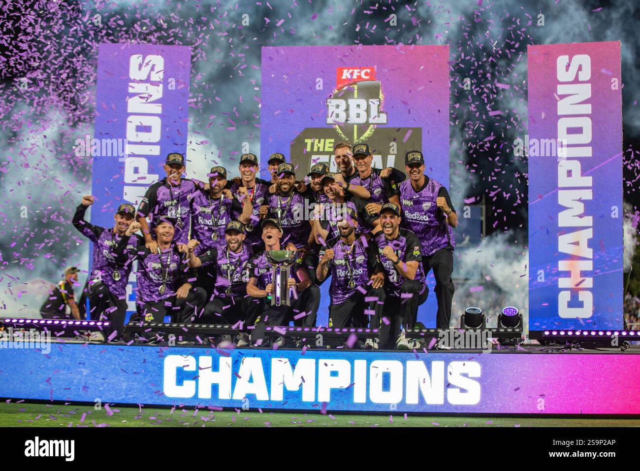 Hobart Hurricanes lift the BBL trophy during the Big Bash League final ...