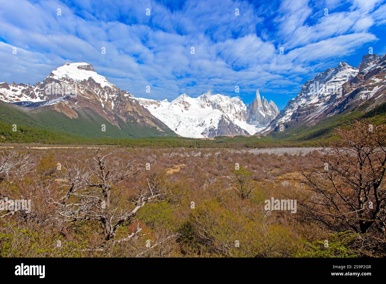 View of the valley towards Laguna Torre with Cerro Torre and ...