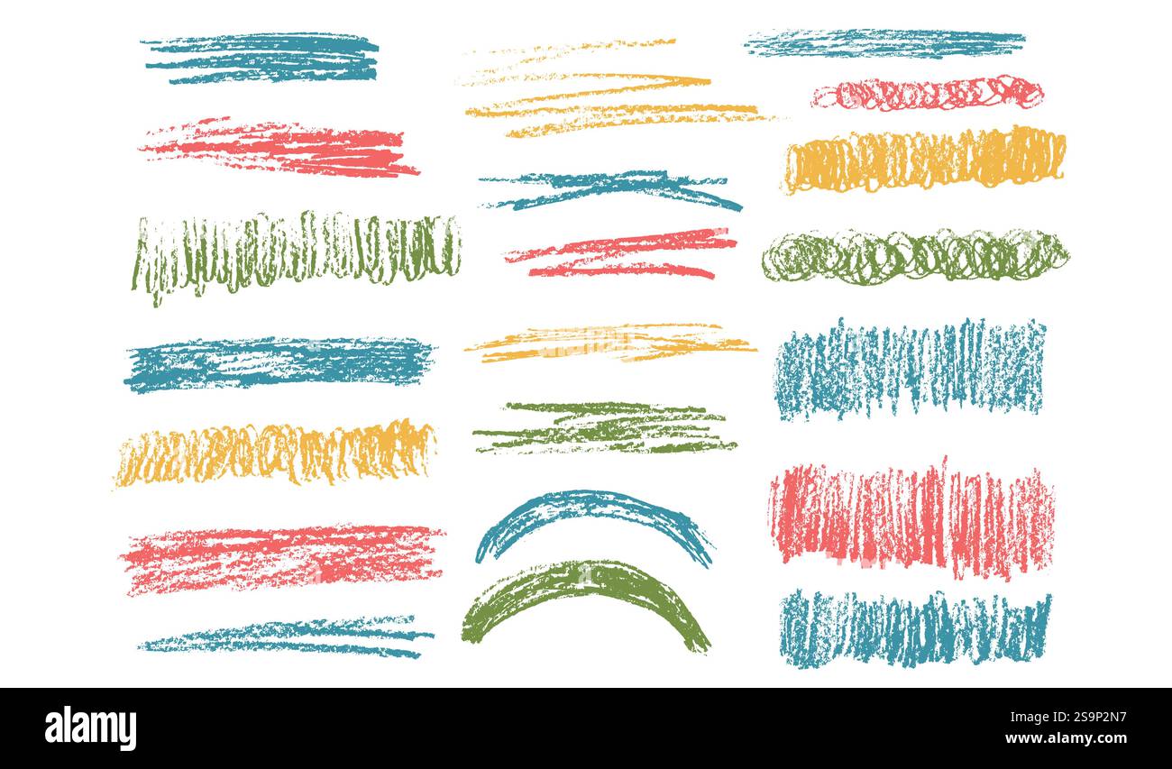 Crayon underline set. Pencil scribble lines pack. Vector hand drawn ...