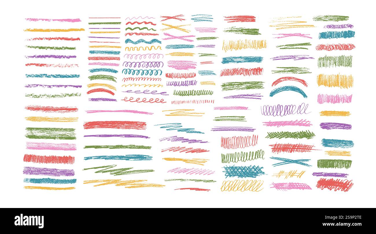 Crayon underline set. Pencil scribble lines pack. Vector hand drawn ...