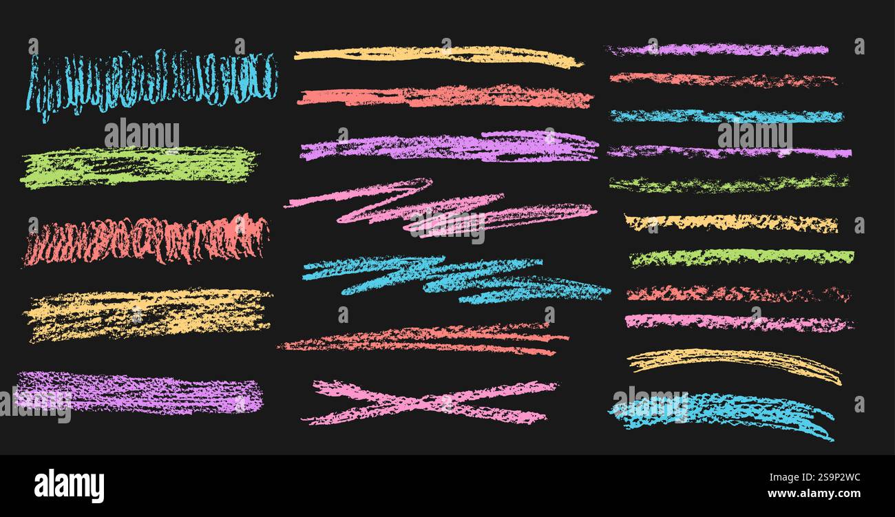 Crayon underline set. Pencil straight scribble lines pack. Vector hand ...