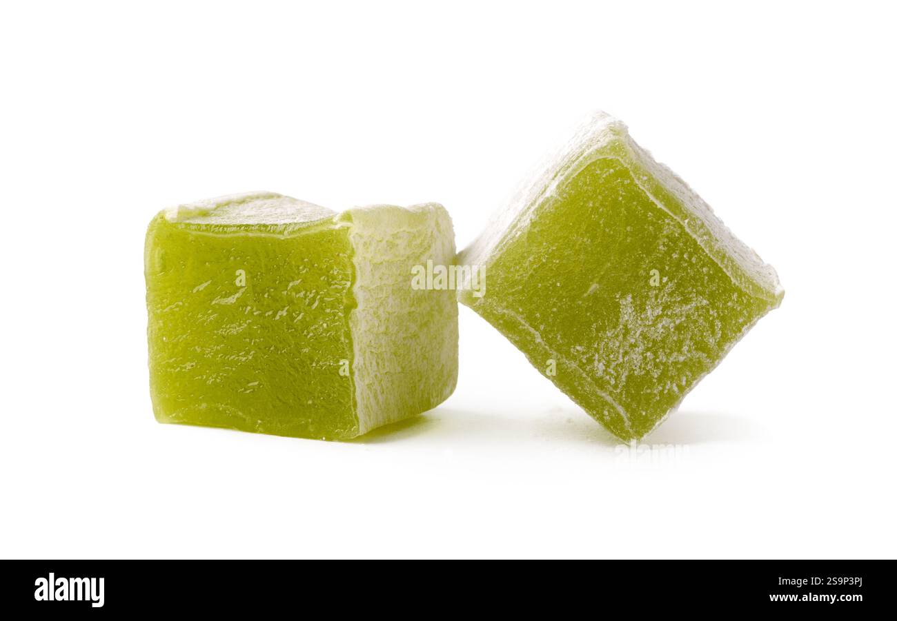 Green gelatin cubes on a white background showcasing a unique texture ...