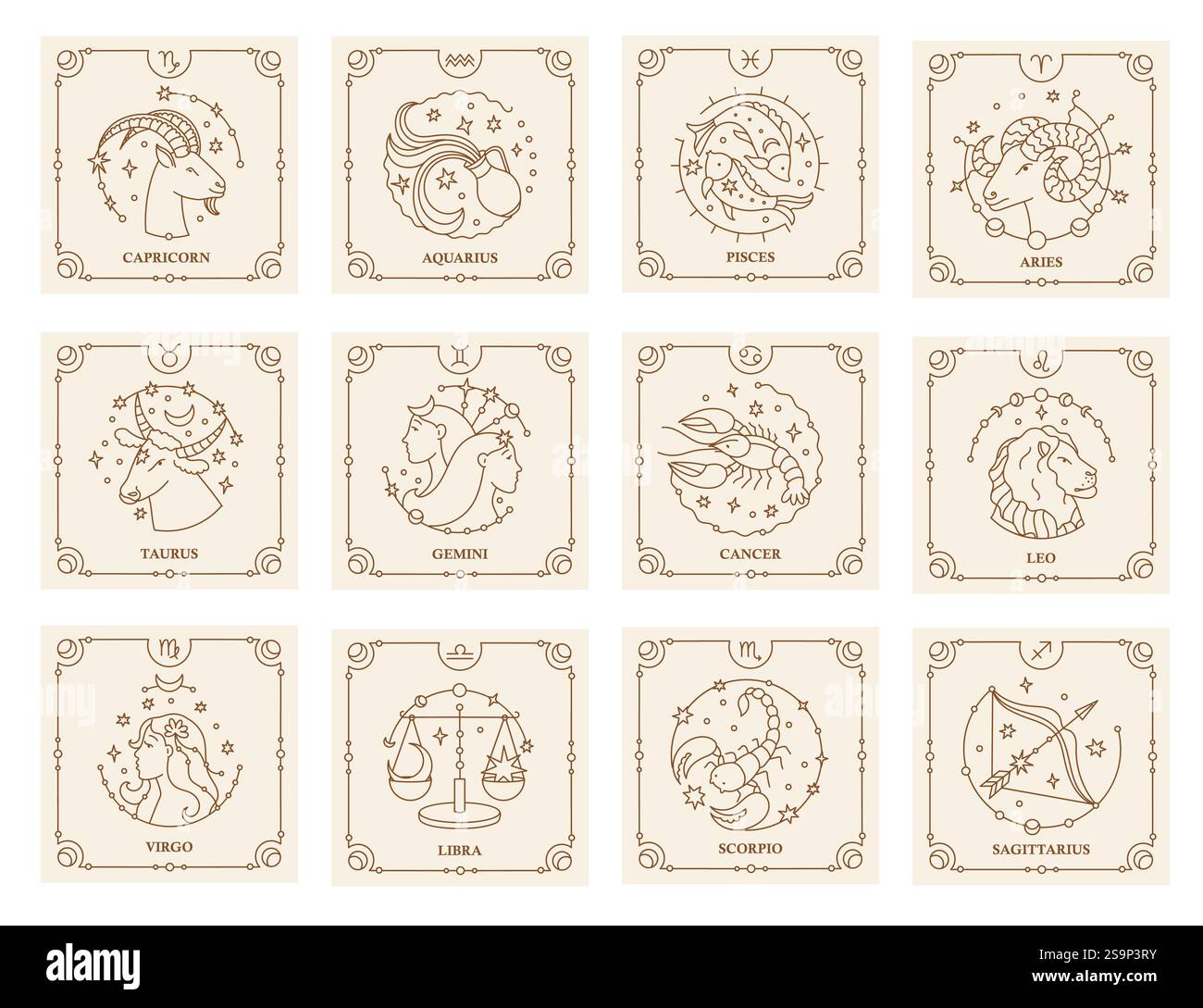Astrology sign. Zodiac constellation symbols with horoscope icons ...