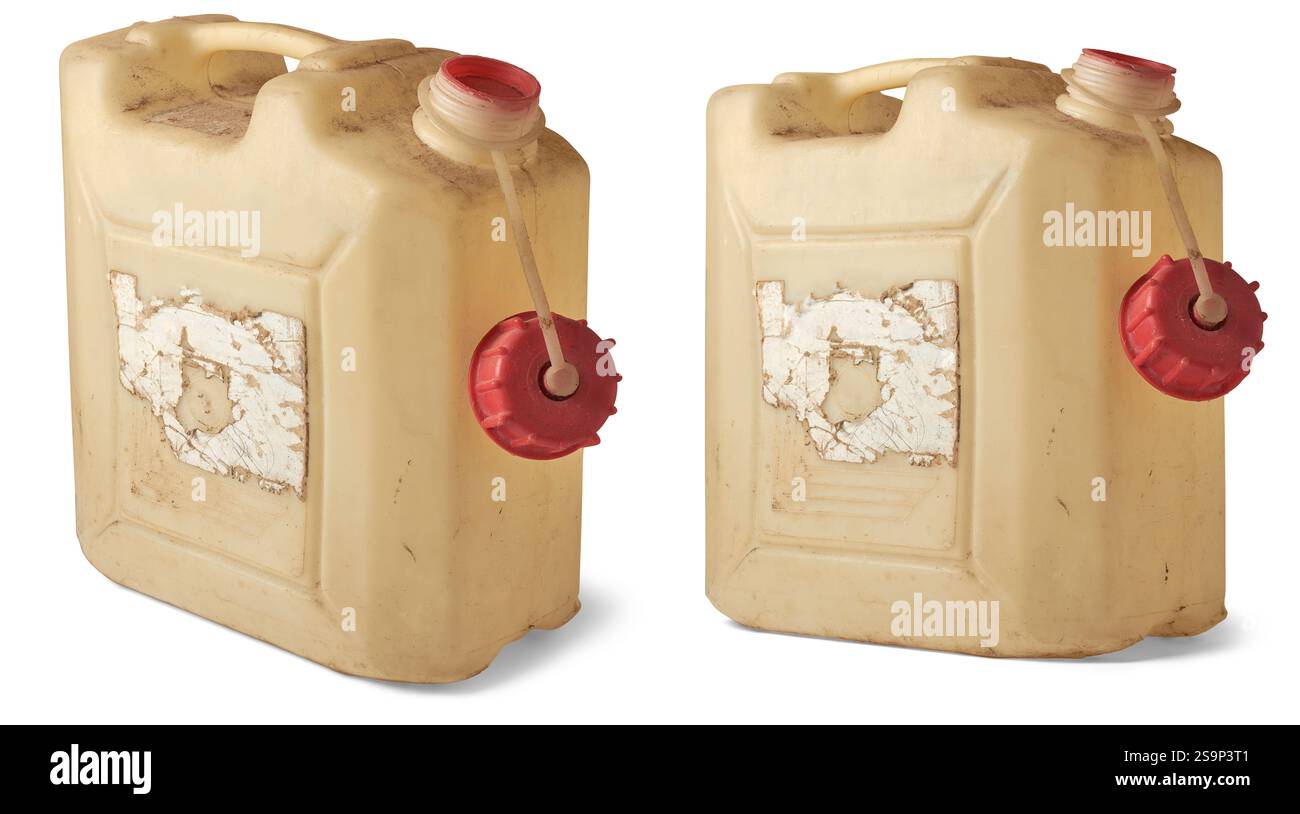 set of old used rectangular shape plastic cans or containers with ...