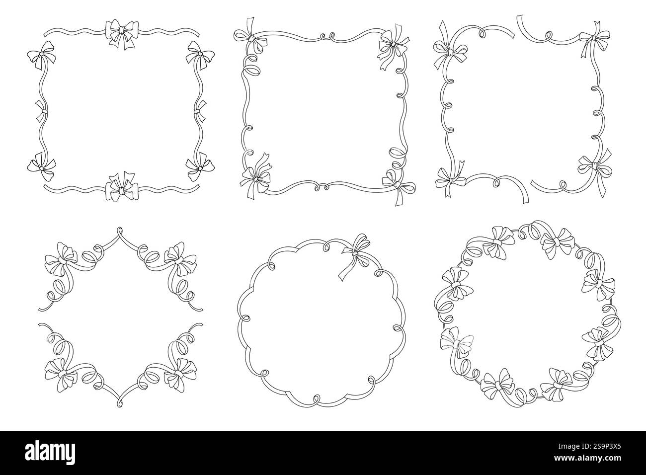 Bow frame. Vintage ribbon border, doodle decorative outline framing ...