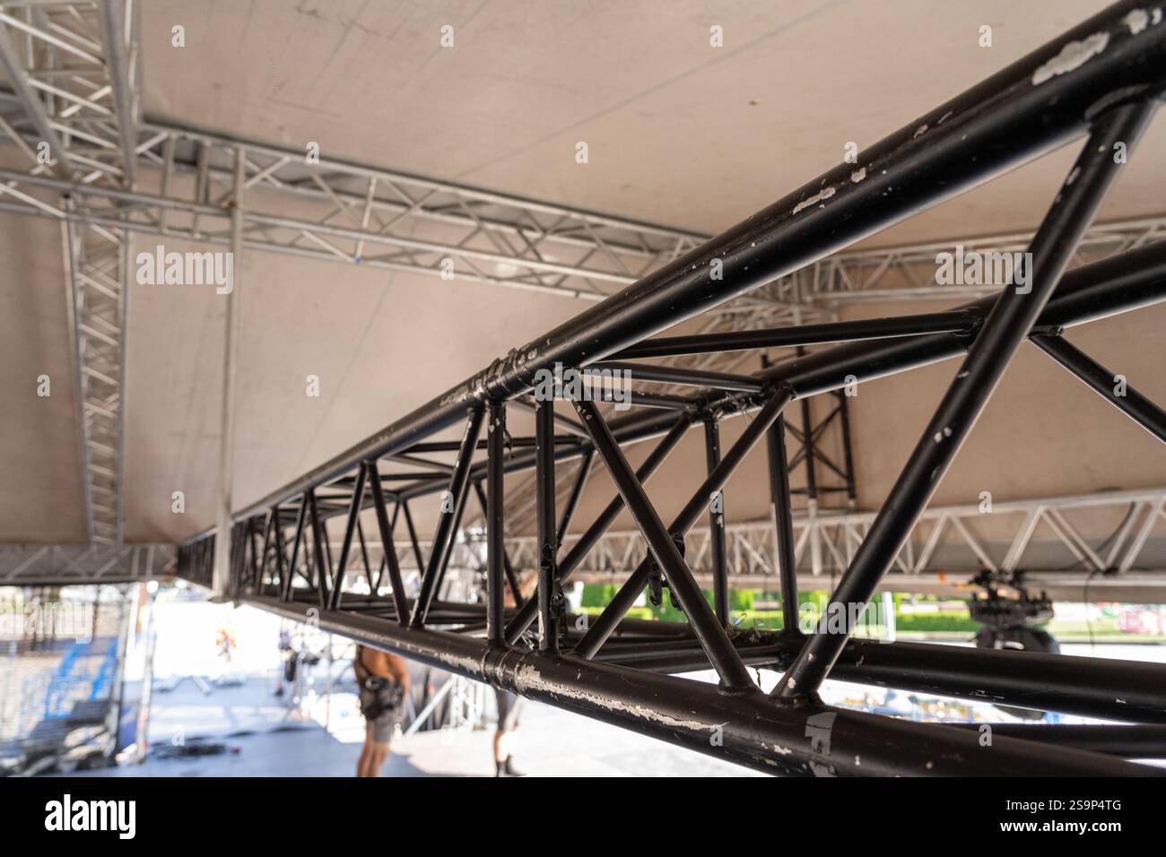 View of a metal truss roof, showcasing its structural design and ...