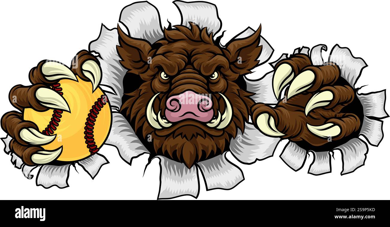 Boar Wild Hog Razorback Warthog Softball Mascot Stock Vector Image ...