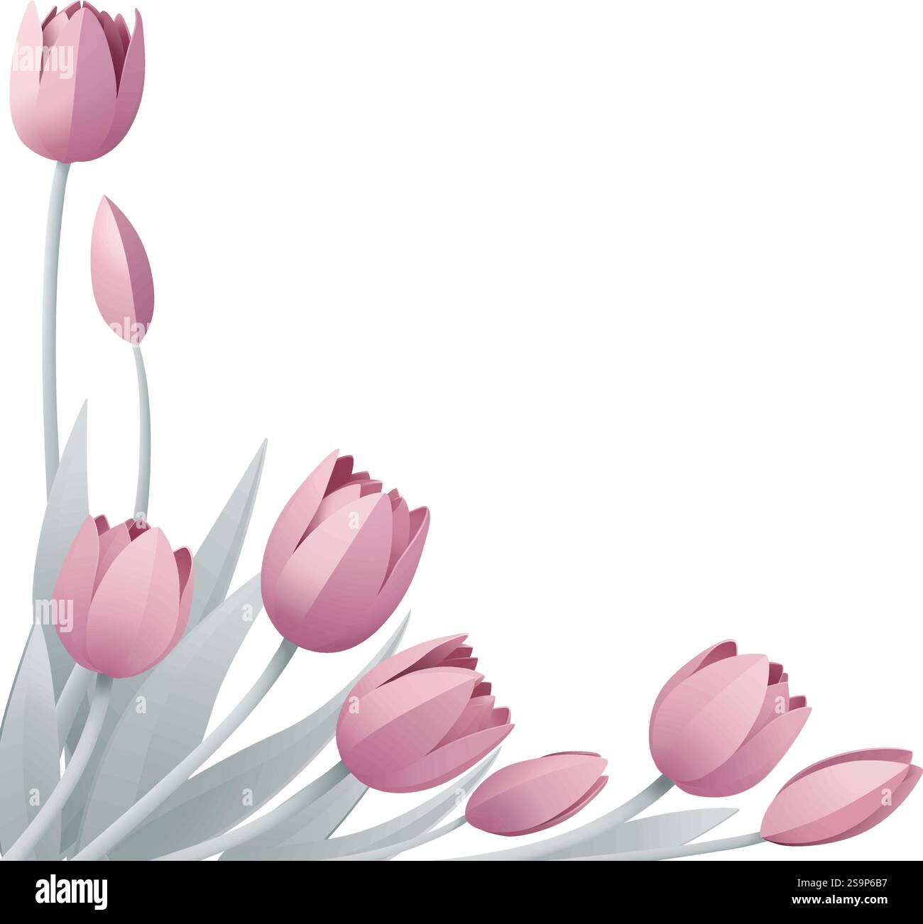 Floral Tulip Flowers Corner Frame Design Element Stock Vector Image ...