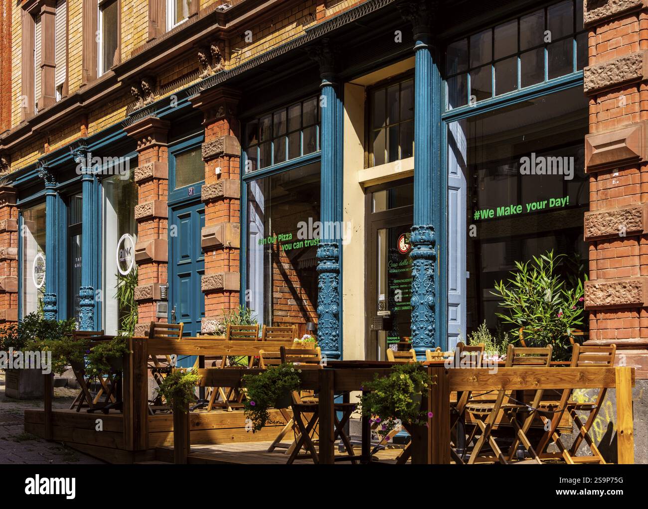 Historic house facades in the old town centre of Wiesbaden, Hesse ...