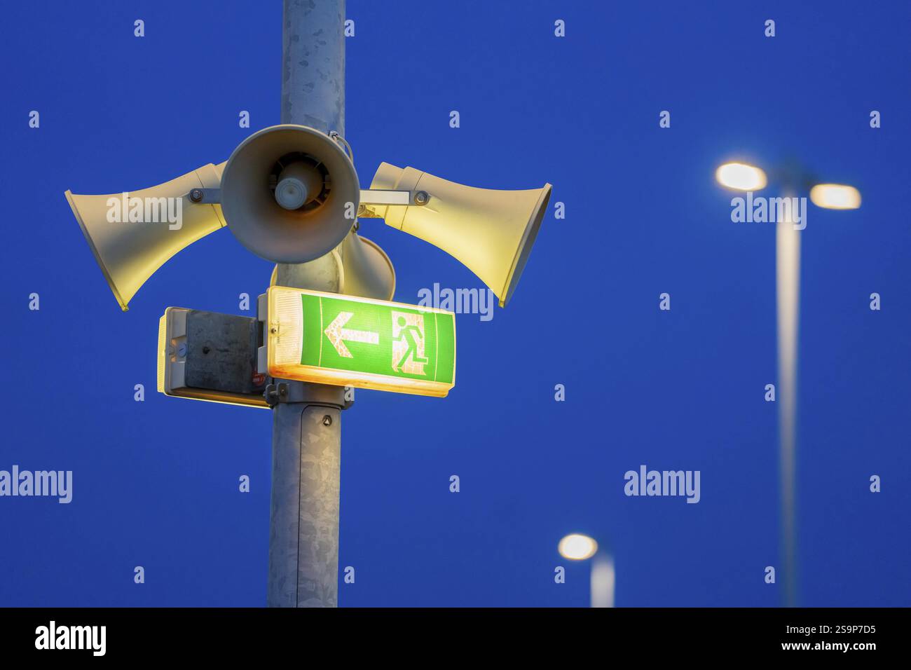 Loudspeaker, in a car park, funnel loudspeaker, for announcements, sign ...