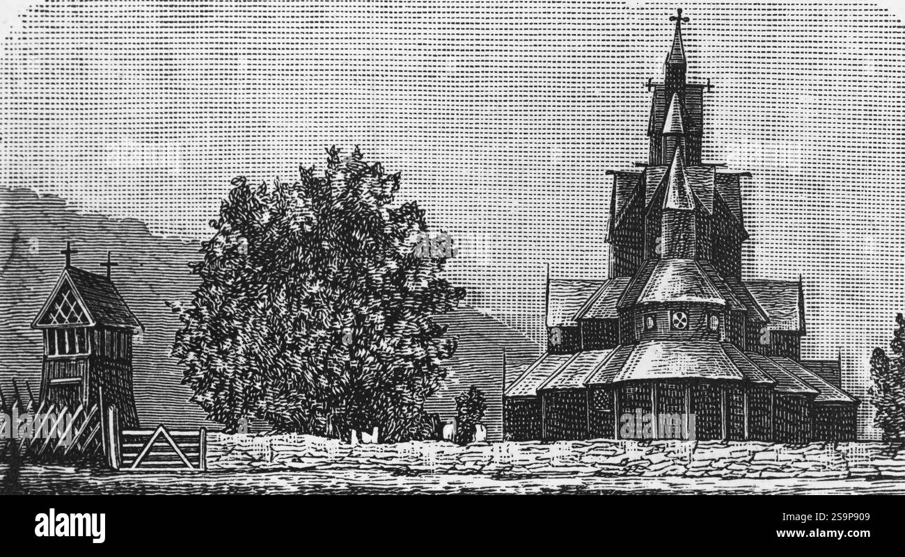 Wooden stave church in a valley, Norwegian architecture since the 11th ...