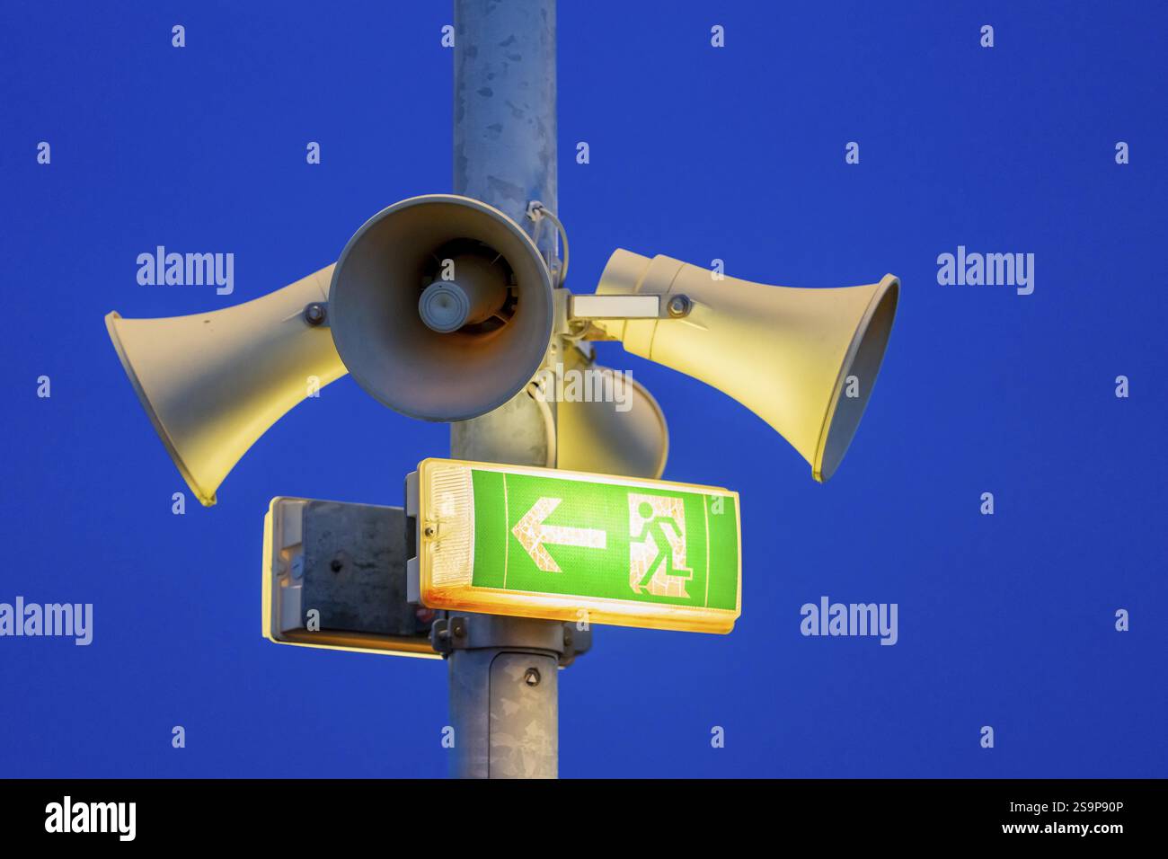 Loudspeaker, in a car park, funnel loudspeaker, for announcements, sign ...