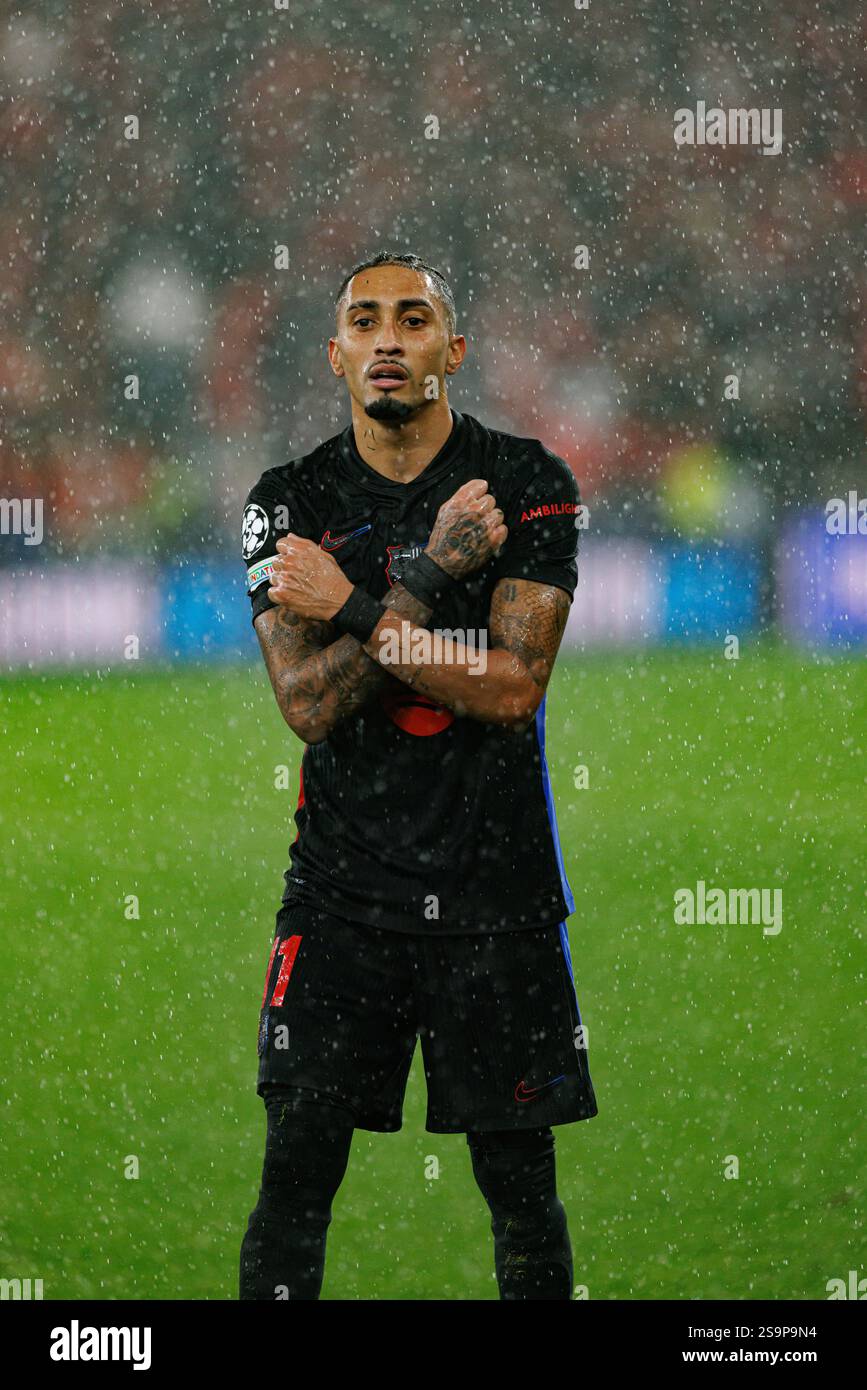Raphinha seen celebrating after scoring goal during UEFA Champions ...