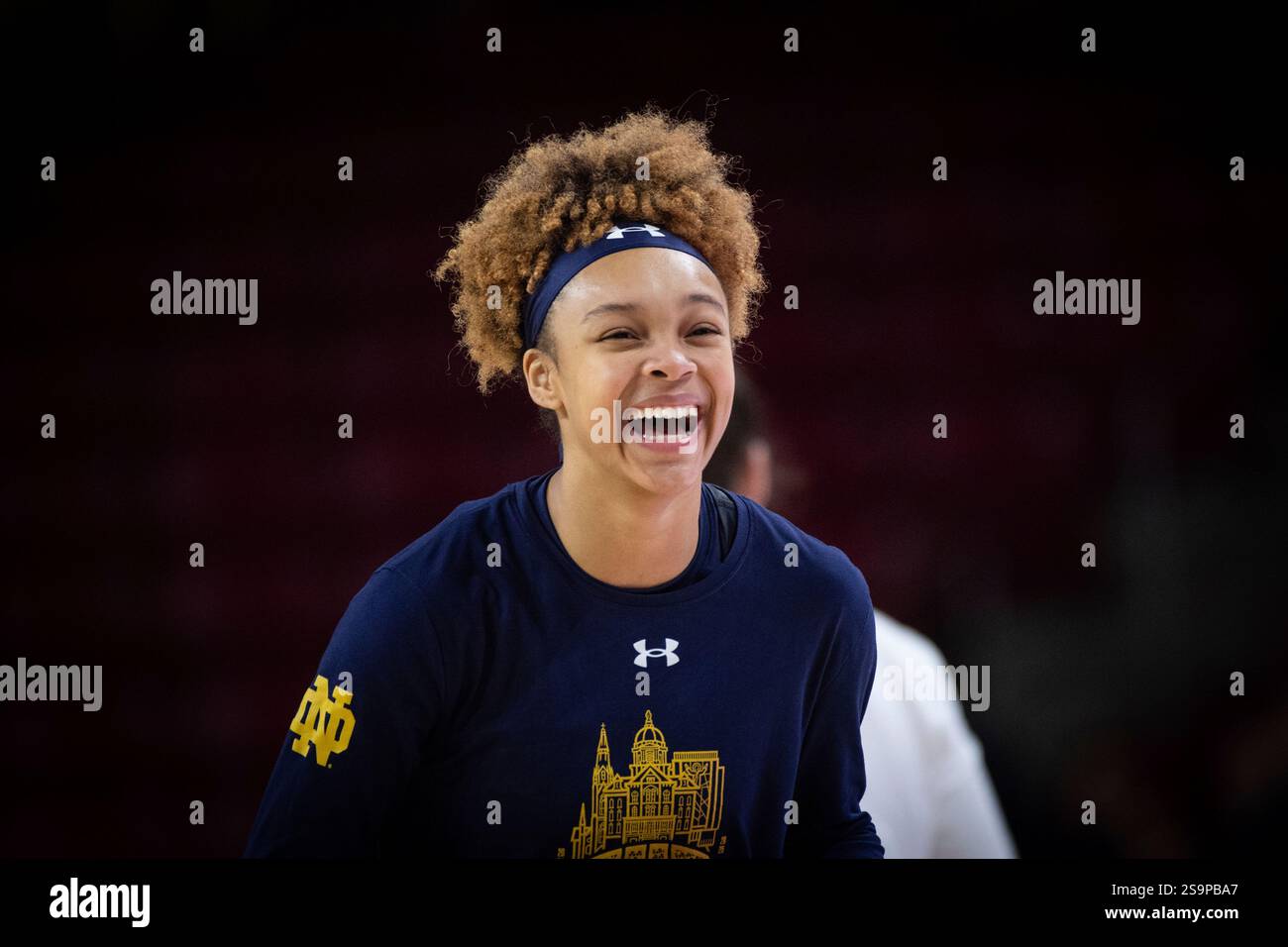 CHESTNUT HILL, MA - JANUARY 23: Notre Dame Fighting Irish guard Hannah Hidalgo (3) smiles before ...