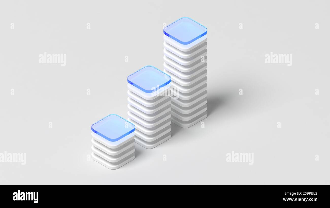 Abstract column chart. Solid and translucent. White and blue color ...
